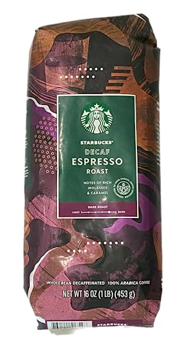 Starbucks Decaf Whole Bean Coffee, Espresso, Dark Roast, 16 Ounce Bags, 2/Pack (32 Ounces Total)