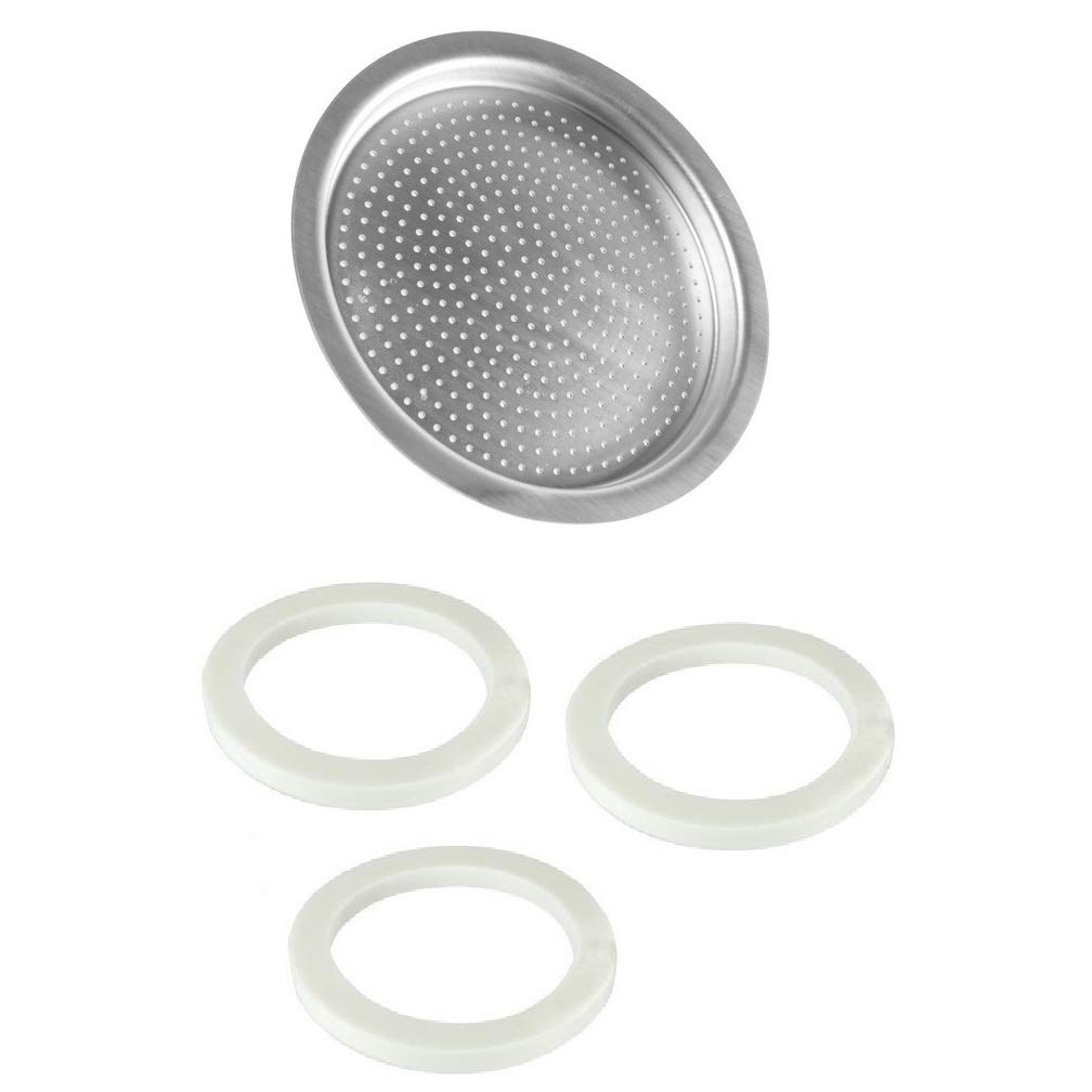 Univen 2.25" (57mm) Espresso Filter and Gasket Seals Compatible with Bialetti 3 Cup Aluminum Espresso Makers