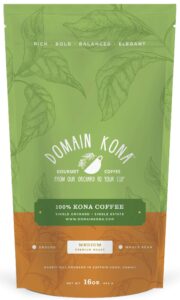 100% kona coffee – whole bean, medium roast, single estate gourmet coffee, 16 ounces, farm fresh roasted from domain kona coffee