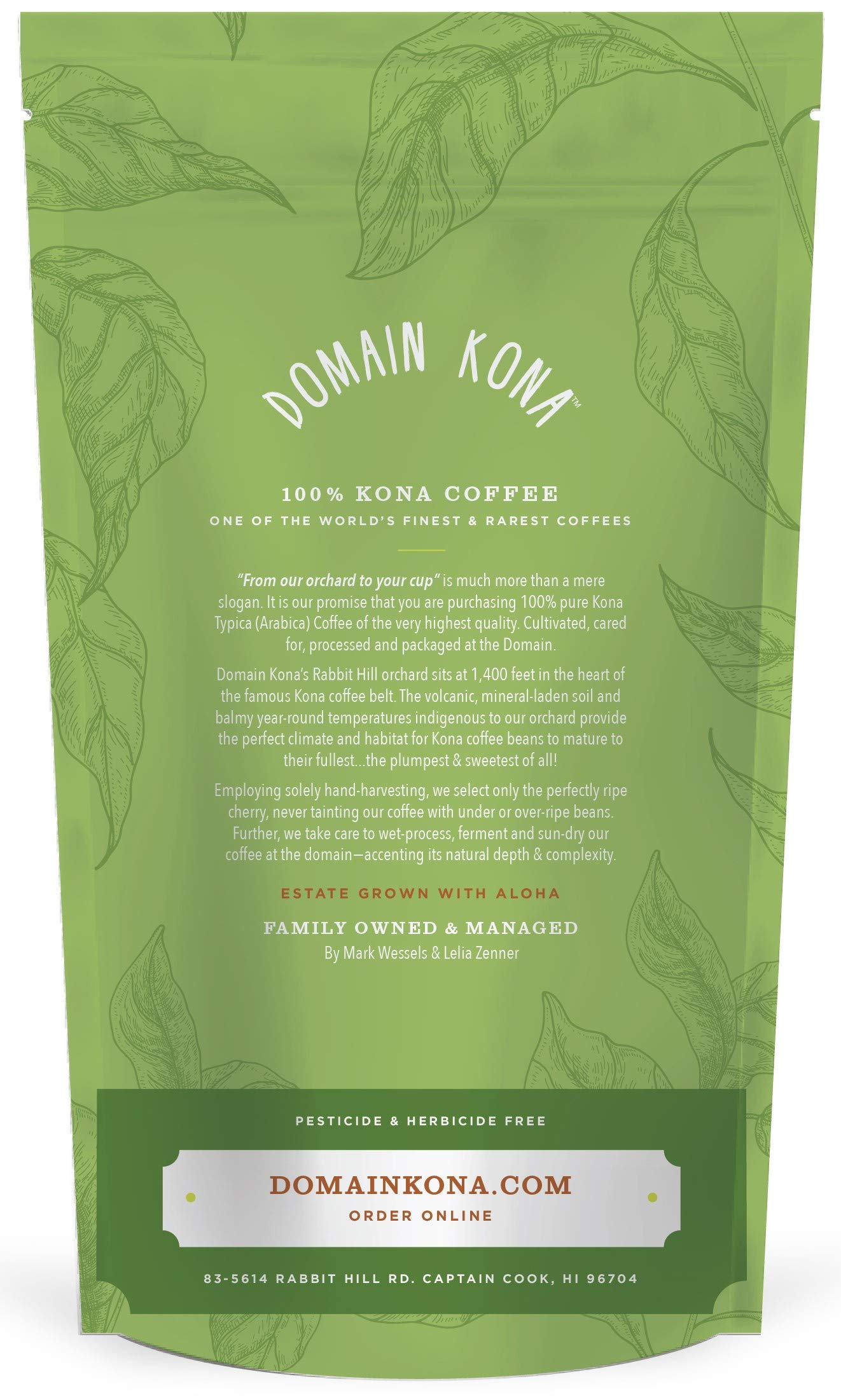 100% Kona Coffee – Whole Bean, Medium roast, Single estate gourmet coffee, 16 ounces, Farm fresh roasted from Domain Kona Coffee