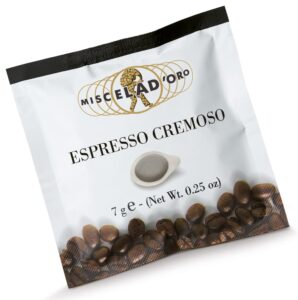 miscela d'oro single shot espresso cremoso ground pods, 150 pack