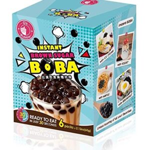 Orbitel O's Instant Brown Sugar Boba/Tapioca Pearls, Ready in 30 Seconds, 2.12 Oz, Pack of 6