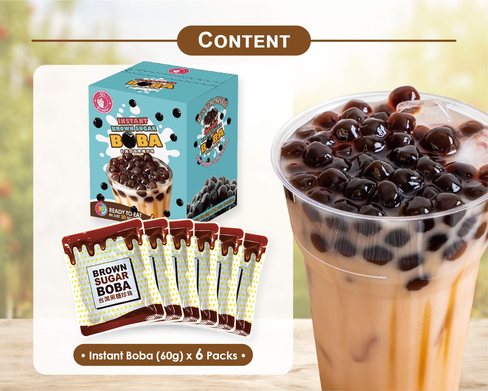 Orbitel O's Instant Brown Sugar Boba/Tapioca Pearls, Ready in 30 Seconds, 2.12 Oz, Pack of 6