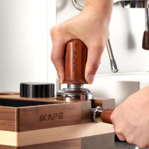 IKAPE 58.35mm Espresso Coffee Tamper, Spring-loaded Calibrated Tamper with Premium Stainless Steel,Walnut Wooden-Handle Tamper Compatiable with Over 58MM Espresso Machine Bottomless Portafilter