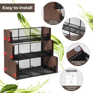 TJ.MOREE Tea Bag Organizer 3 Tier Tea Storage, Solid Wood Tea Storage Chests for Kitchen, Office, Countertop, Cabinet Pantry, Tea Bag, Coffee, Sugar Packets, Creamers Holder