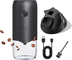 fxtnkyy electric ceramic conical burr coffee grinder ，adjustable grind settings， portable & travel friendly whole bean mill，grind result better taste coffee