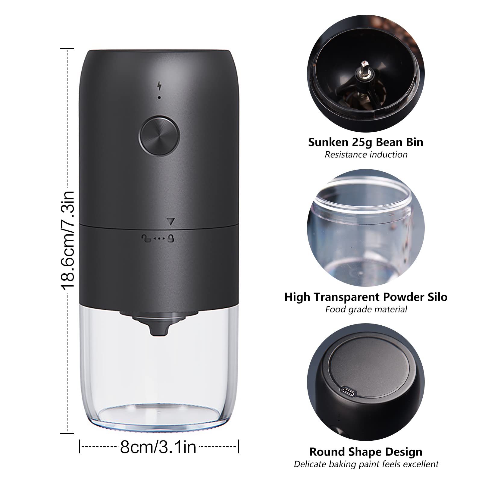 FXTNKYY Electric Ceramic Conical Burr Coffee Grinder ，Adjustable Grind Settings， Portable & Travel Friendly Whole Bean Mill，Grind Result Better Taste Coffee