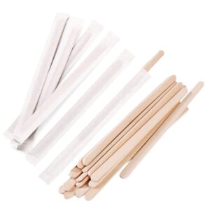 Gmark 5.5" Premium Wood Stirrer 2.3mm Thick Individual Wrapped 200 pc - Wood Coffee Stir Sticks for Tea Beverage, Corn Dog Stick Craft Stick 200/Bag GM1115D