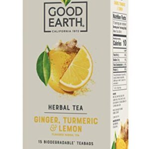 Good Earth Sensorial Blend All Natural Ginger, Turmeric and Lemon Herbal Tea, 15 Count (Pack of 5)