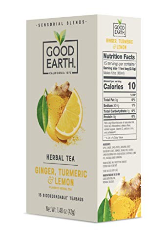 Good Earth Sensorial Blend All Natural Ginger, Turmeric and Lemon Herbal Tea, 15 Count (Pack of 5)