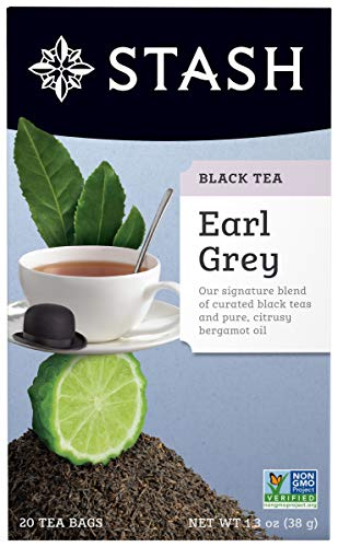 Stash Tea Earl Grey Black Tea, 20 Count Tea Bags Individually Wrapped in Foil, Black Tea with Citrus-y Bergamot, Premium Black Tea, Full Caffeine, Drink Hot or Iced