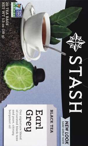 Stash Tea Earl Grey Black Tea, 20 Count Tea Bags Individually Wrapped in Foil, Black Tea with Citrus-y Bergamot, Premium Black Tea, Full Caffeine, Drink Hot or Iced