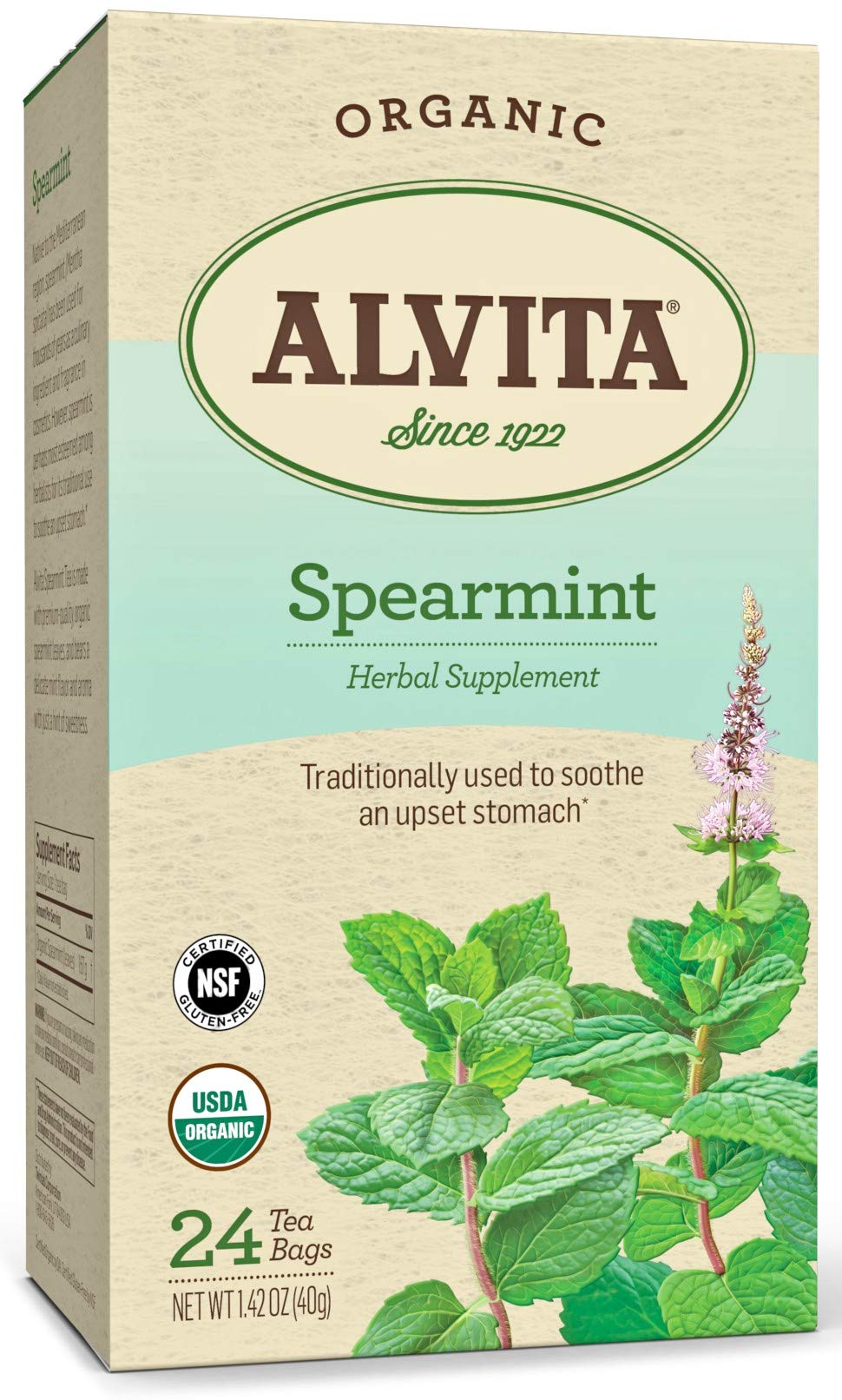 Alvita Organic Spearmint Herbal Tea - Made with Premium Quality Organic Spearmint Leaves, A Delicate Mint Flavor and Aroma, 24 Tea Bags