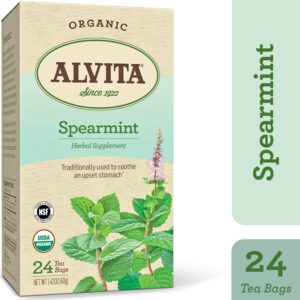 Alvita Organic Spearmint Herbal Tea - Made with Premium Quality Organic Spearmint Leaves, A Delicate Mint Flavor and Aroma, 24 Tea Bags