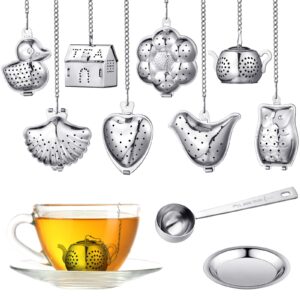 vesici 10 sets loose leaf tea infuser set stainless steel tea strainer for loose tea holder infuser ball tea filter includes chain hooks and 1 drip trays with 1 tea spoon for brew tea leaves mug