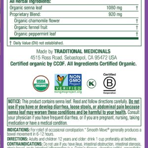 Traditional Medicinals Smooth Move Senna Herbal Stimulant Laxative Tea, Chamomile, Net WT 1.13oz (Pack - 2)