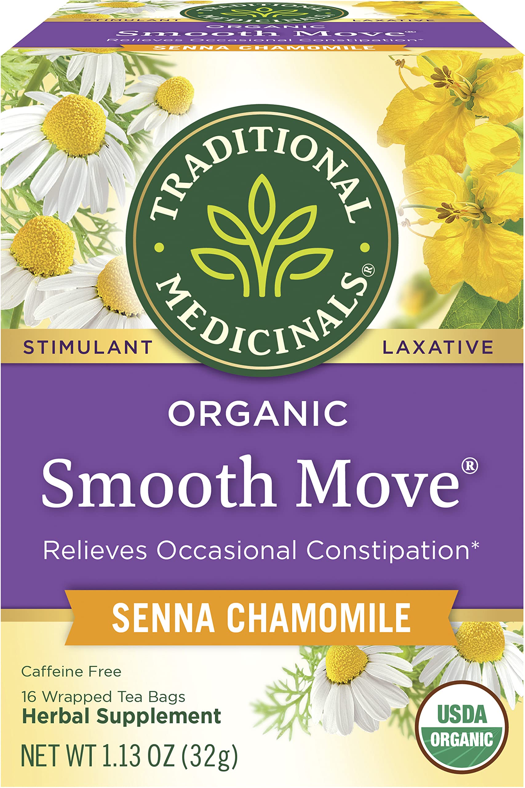 Traditional Medicinals Smooth Move Senna Herbal Stimulant Laxative Tea, Chamomile, Net WT 1.13oz (Pack - 2)