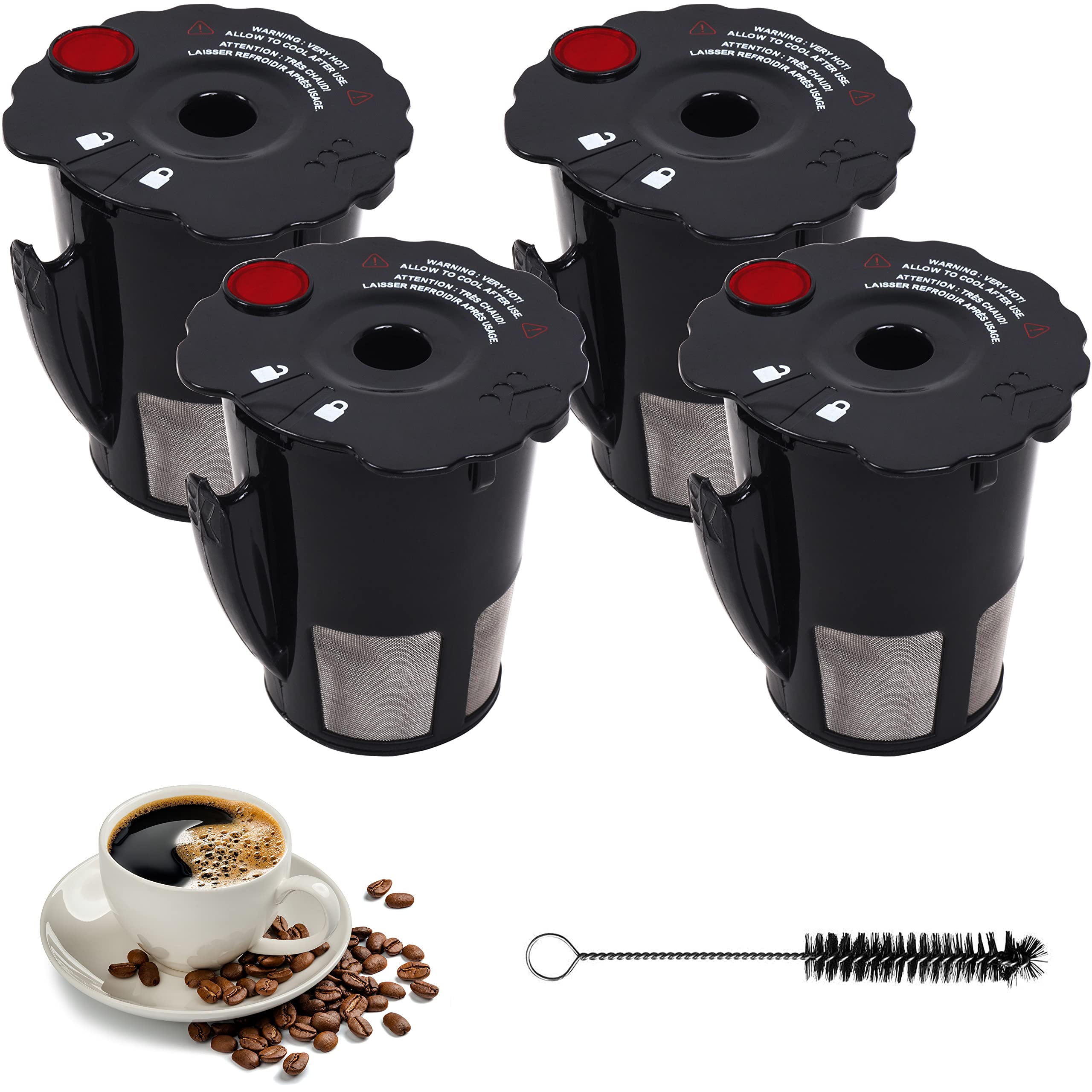 (2024 Update) Universal Fit 4 Packs 119367 Reusable Coffee Filter with Cleaning Brush by BlueStars - Exact Fit For Keurig K-cup 2.0 Series Model K200 K250 K300 K350 K400 K450 K460 K475 K460 K500 K550