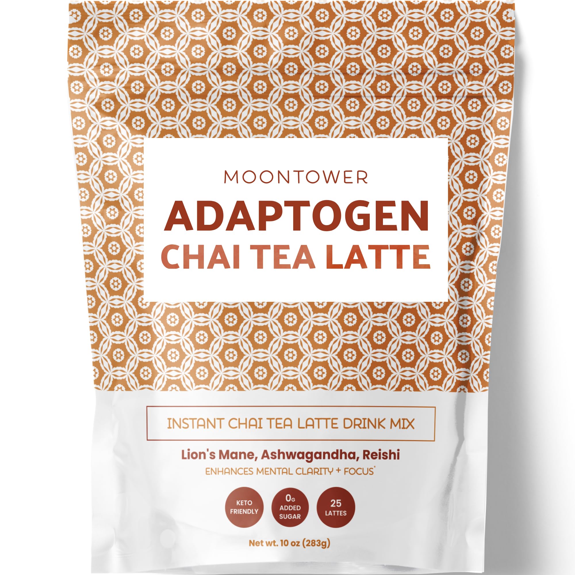 Mushroom Chai Tea Latte Mix by Moontower – Superfood Adaptogenic Mushroom Drink Powder with Ashwagandha, Lions Mane, Reishi, Organic Spices, & Black Tea, Coffee Alternative, Keto, Dairy Free, 10 oz