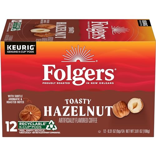 Folgers Toasty Hazelnut Flavored Coffee, 12 Keurig K-Cup Pods