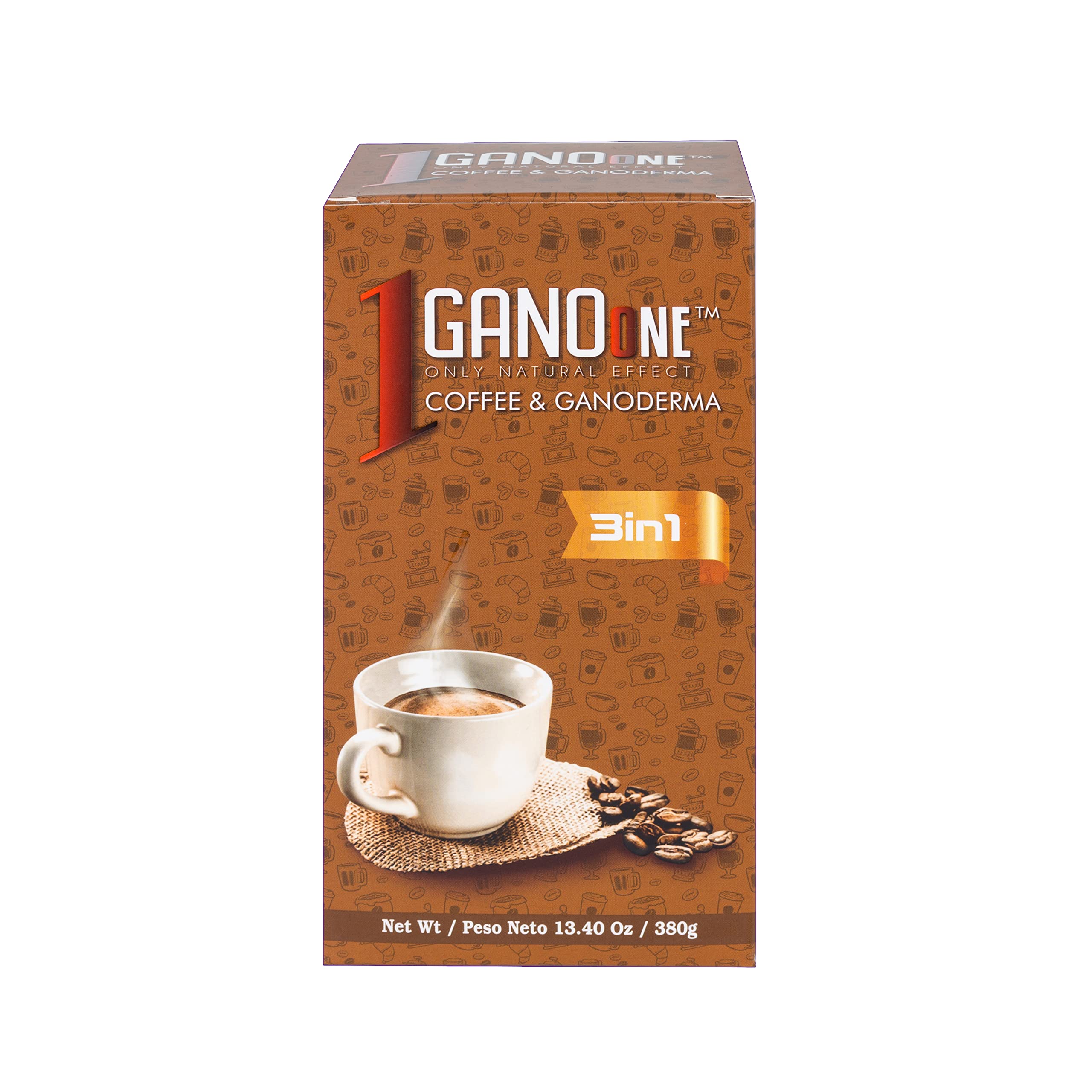 1 Box GanoOne 3 in 1 Reishi Mushroom Instant Coffee - with Organic Ganoderma Extract - Blend with Creamer and Sugar - Easy to Use 20 Single-Serve Sachets