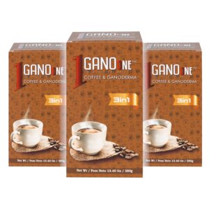 1 Box GanoOne 3 in 1 Reishi Mushroom Instant Coffee - with Organic Ganoderma Extract - Blend with Creamer and Sugar - Easy to Use 20 Single-Serve Sachets