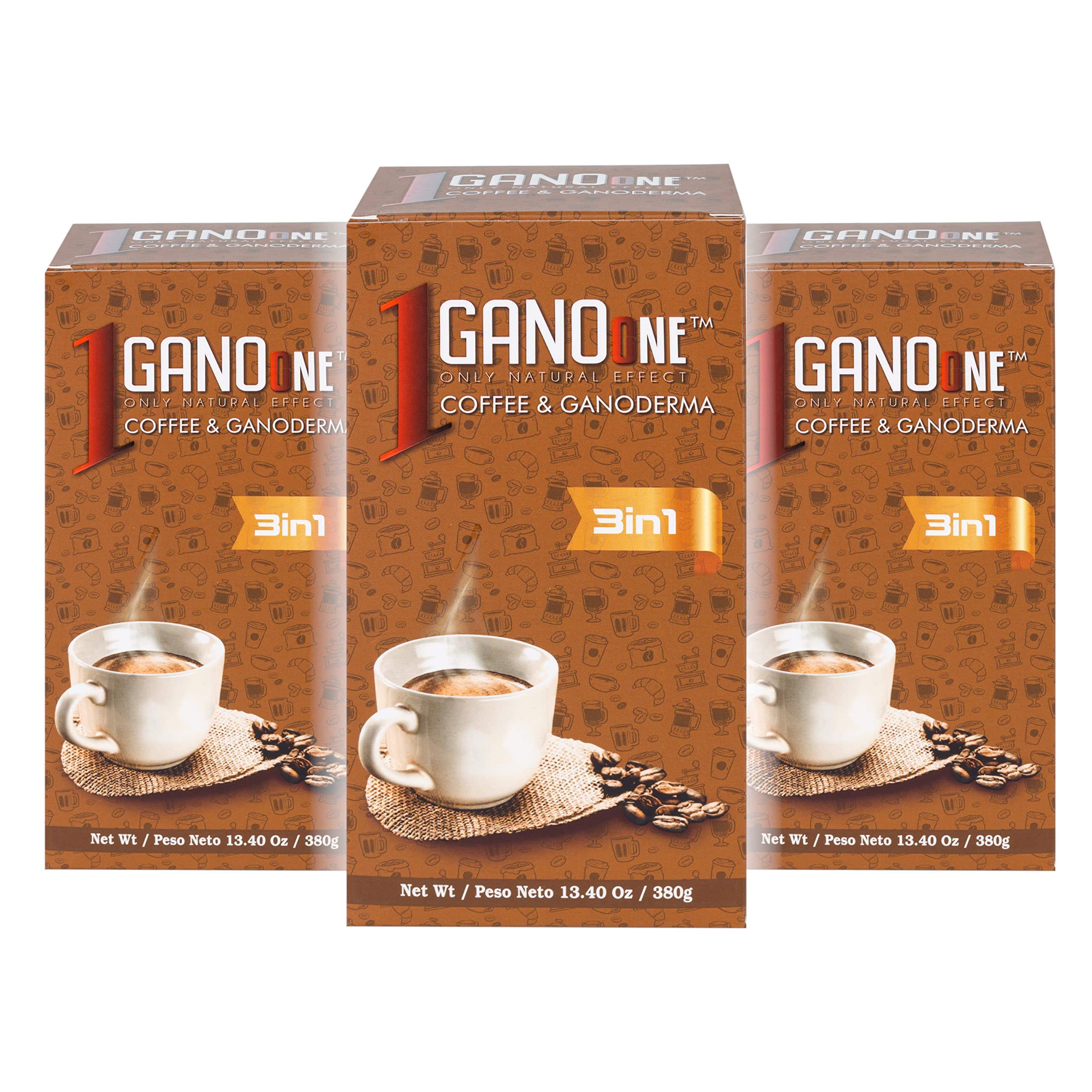 1 Box GanoOne 3 in 1 Reishi Mushroom Instant Coffee - with Organic Ganoderma Extract - Blend with Creamer and Sugar - Easy to Use 20 Single-Serve Sachets