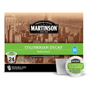 martinson colombian decaf, medium roast coffee, keurig k-cup brewer compatible pods, 24 count (pack of 1)