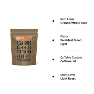 Real Good Coffee Company - Ground Coffee - Breakfast Blend Light Roast Coffee - 100% Arabica Coffee Beans - Roasted and Ground in Seattle, WA - 2 Pound Bag