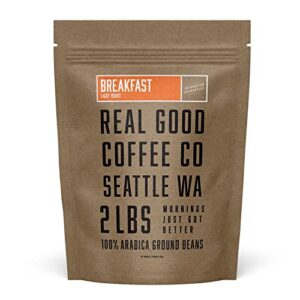 real good coffee company - ground coffee - breakfast blend light roast coffee - 100% arabica coffee beans - roasted and ground in seattle, wa - 2 pound bag