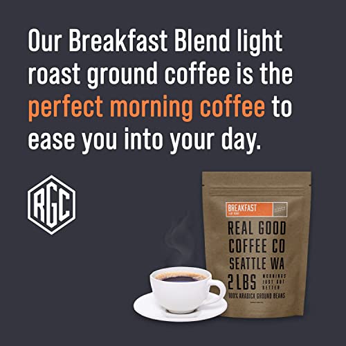 Real Good Coffee Company - Ground Coffee - Breakfast Blend Light Roast Coffee - 100% Arabica Coffee Beans - Roasted and Ground in Seattle, WA - 2 Pound Bag