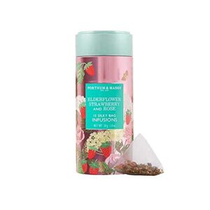 fortnum and mason british tea. elderflower, strawberry and rose infusion tin, 15 silky tea bags (1 pack)