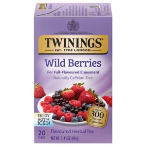 twinings wild berries tea - bright and uplifting naturally caffeine-free herbal tea bags individually wrapped, 20 count