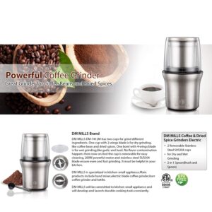 DR MILLS DM-7412M Electric Spice Grinder and Coffee Grinder, Grinder and chopper,detachable cup, diswash free, Blade & cup made with SUS304 stianlees steel