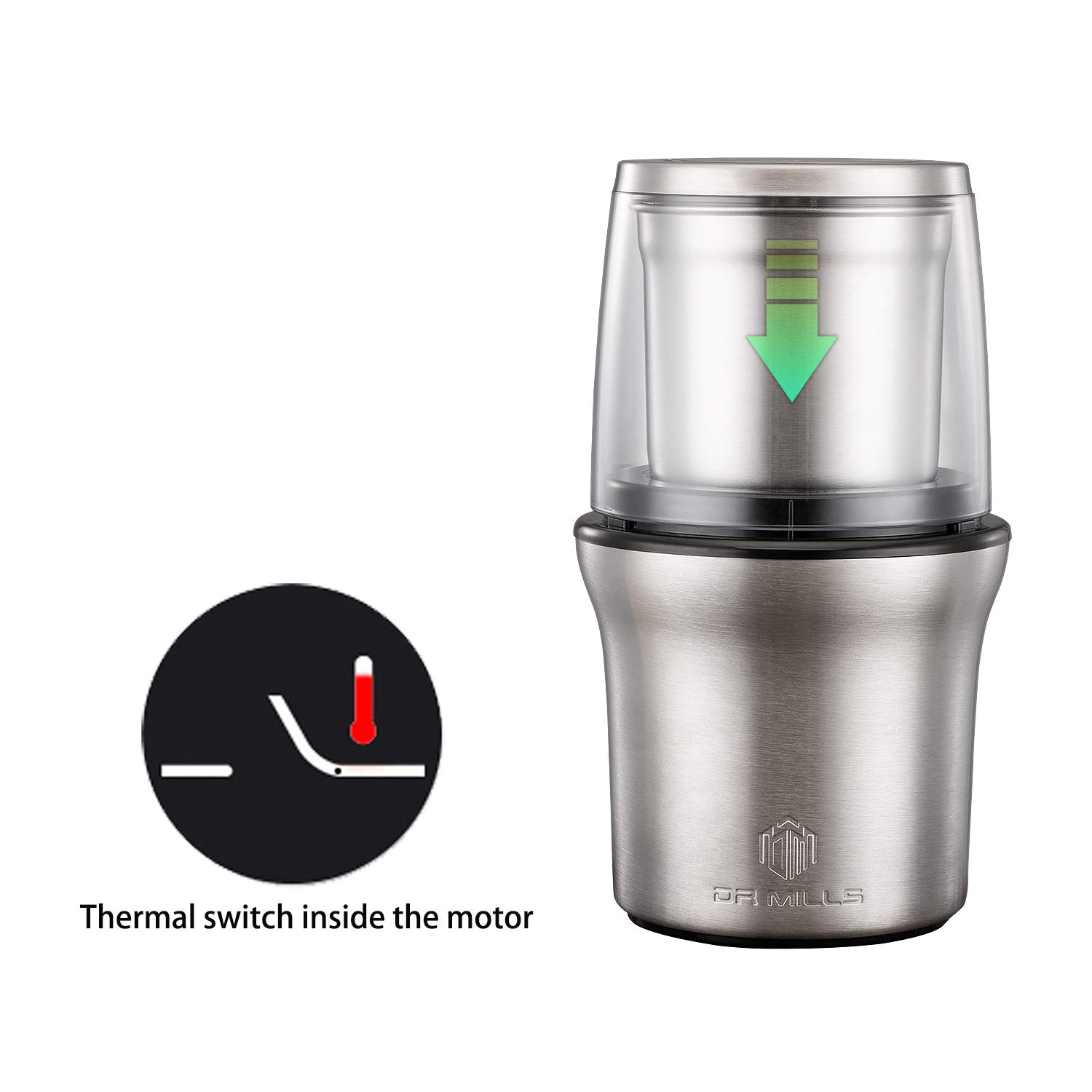 DR MILLS DM-7412M Electric Spice Grinder and Coffee Grinder, Grinder and chopper,detachable cup, diswash free, Blade & cup made with SUS304 stianlees steel