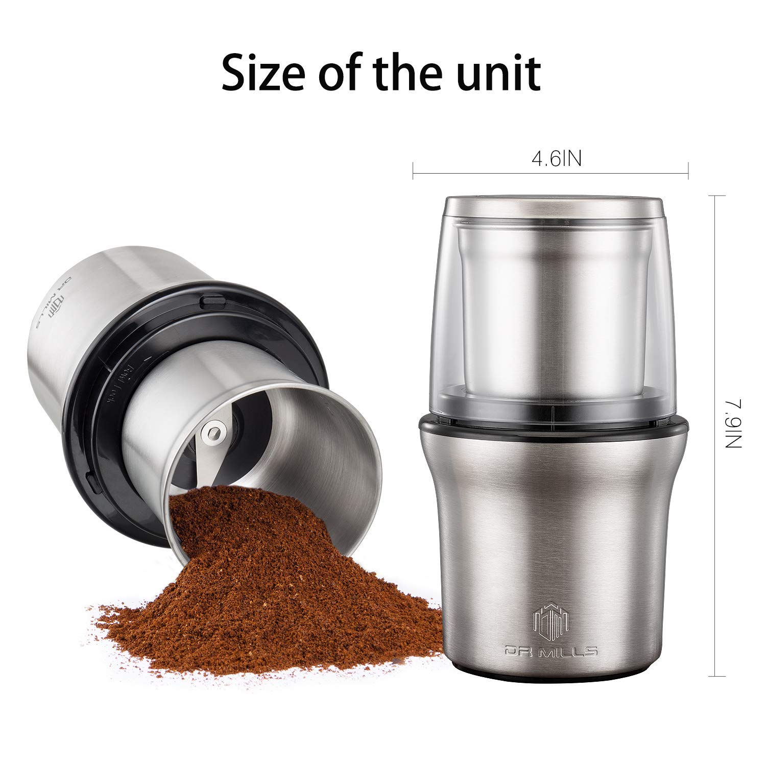 DR MILLS DM-7412M Electric Spice Grinder and Coffee Grinder, Grinder and chopper,detachable cup, diswash free, Blade & cup made with SUS304 stianlees steel