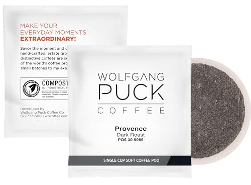 Wolfgang Puck Coffee, Provence French Roast Gram Coffee, 9.5 Gram Pods, 18 Count