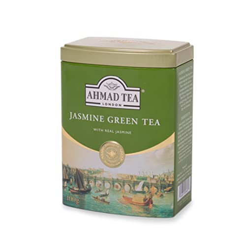 Ahmad Tea Black Tea, Jasmine Black Tea Loose Leaf, Metal Tin 100g - Caffeinated and Sugar-Free