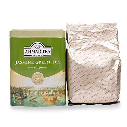 Ahmad Tea Black Tea, Jasmine Black Tea Loose Leaf, Metal Tin 100g - Caffeinated and Sugar-Free