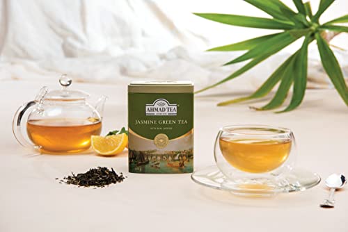 Ahmad Tea Black Tea, Jasmine Black Tea Loose Leaf, Metal Tin 100g - Caffeinated and Sugar-Free