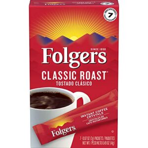 folgers classic roast instant coffee crystals, 7 single serve packets (pack of 12)