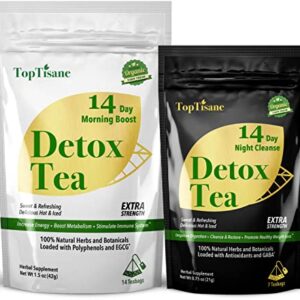 TOPTISANE 14 Day Detox Cleanse Tea for Belly Fat, Herbal Tea for Metabolism, 1 Morning Tea (14 Bags) 1 Night Tea (7 Bags), Body Cleanse for Women