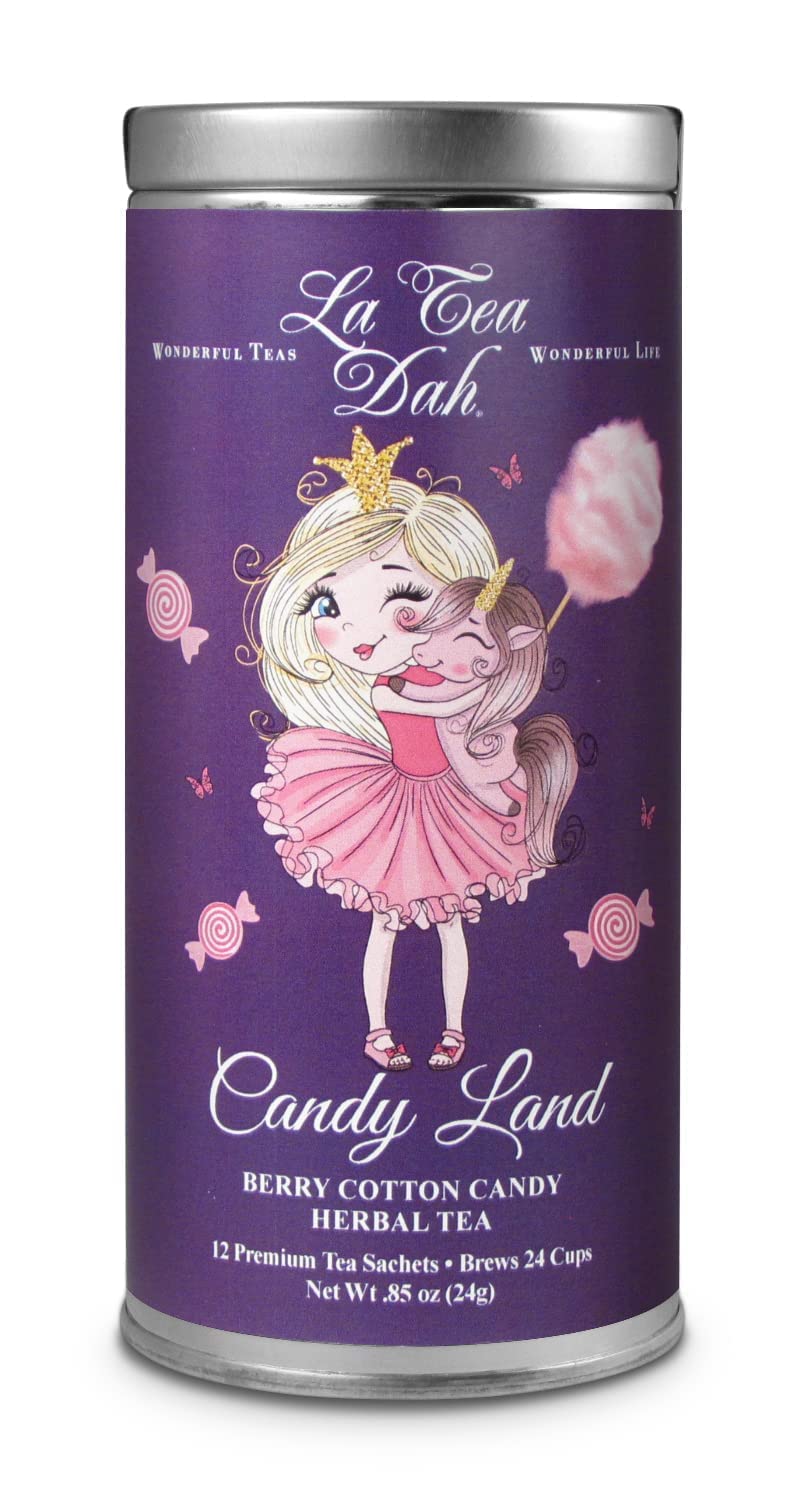 Berry Cotton Candy Childrens Tea by La Tea Dah | Caffeine Free Tea for Kids | Red Rooibos Tea w/Blueberry and Lavender | Unsweetened Dessert Tea | Candy Land Blueberry Tea (12 Decaf Tea Sachets)