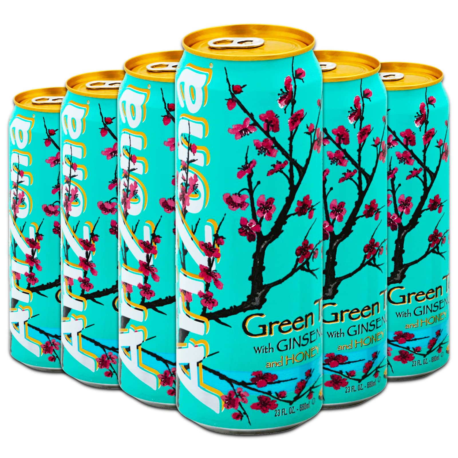 AriZona Green Tea 6 Pack - 23 Fl. Oz Cans Arizona Green Tea with Ginseng and Honey (Canned Brewed Sweet Green Tea Beverage)