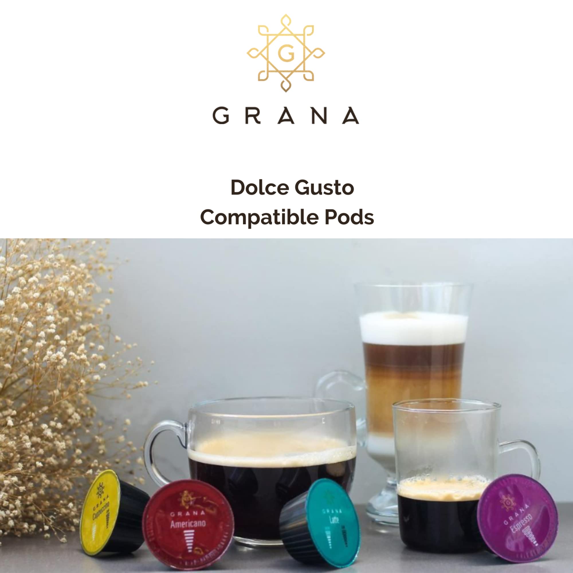 GRANA Dark Roast 48 Capsules Compatible with Nescafe Dolce Gusto - 48 Count of Dolce Gusto (3 Boxes of 16 capsules each) - 100% Arabica Dolce Gusto Coffee Pods