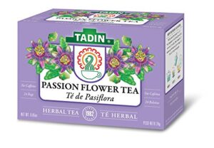 tadin passion flower herbal tea, caffeine free, 24 tea bags per box, pack of 6 boxes total