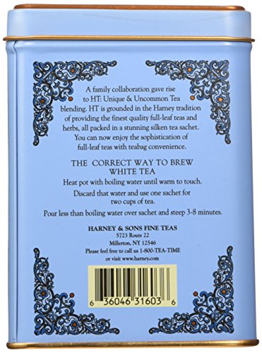 Harney & Son's Mothers Day Winter White Earl Grey Tea (20 Sachets, 1.4oz Tin) - Chinese White Tea Blended with Natural Lemony Bergamot - Caffeinated, Light Bodied Brew - Comes in Decorative Tin