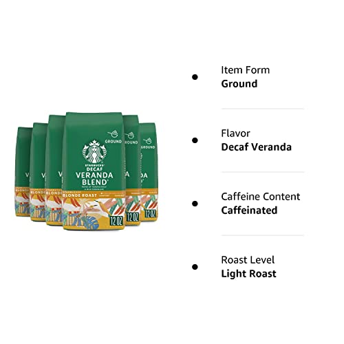 Starbucks Ground Coffee—Starbucks Blonde Roast Coffee—Decaf Veranda Blend—100% Arabica—6 bags (12 oz each)