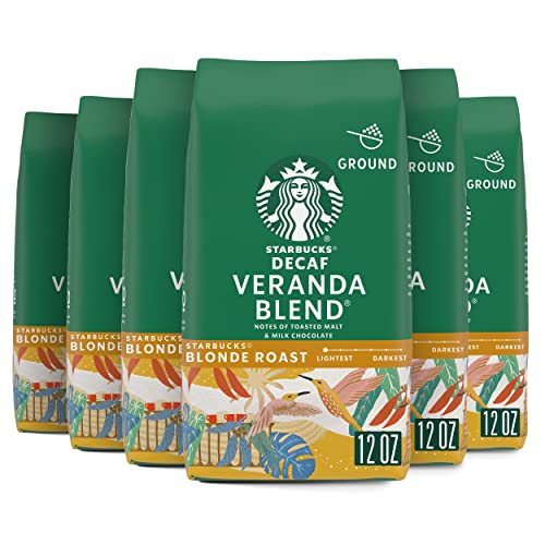 Starbucks Ground Coffee—Starbucks Blonde Roast Coffee—Decaf Veranda Blend—100% Arabica—6 bags (12 oz each)