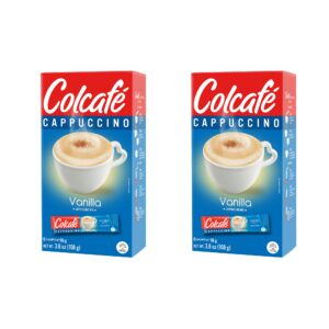 colcafé french vanilla cappuccino instant mix | convenient & portable packs | 100% colombian coffee | make hot or cold | 6 count (pack of 2)